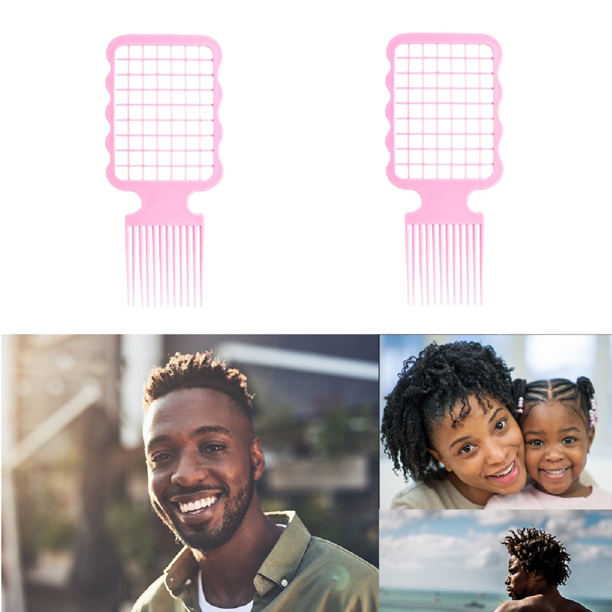 2 Pack Afro Twist Comb Twist Brushes Hair Styling Comb Set Hair Coils Comb Tool for Home Salon Barber Supplies Pink