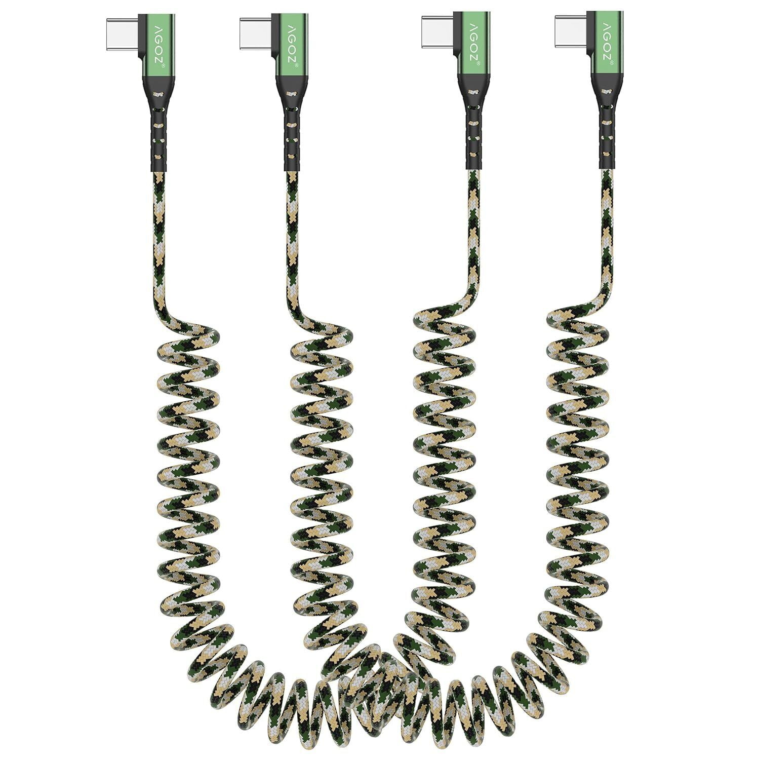 2 Pack Agoz Coiled CAMO Braided Coiled USB C to USB C Right Angle Cable ...