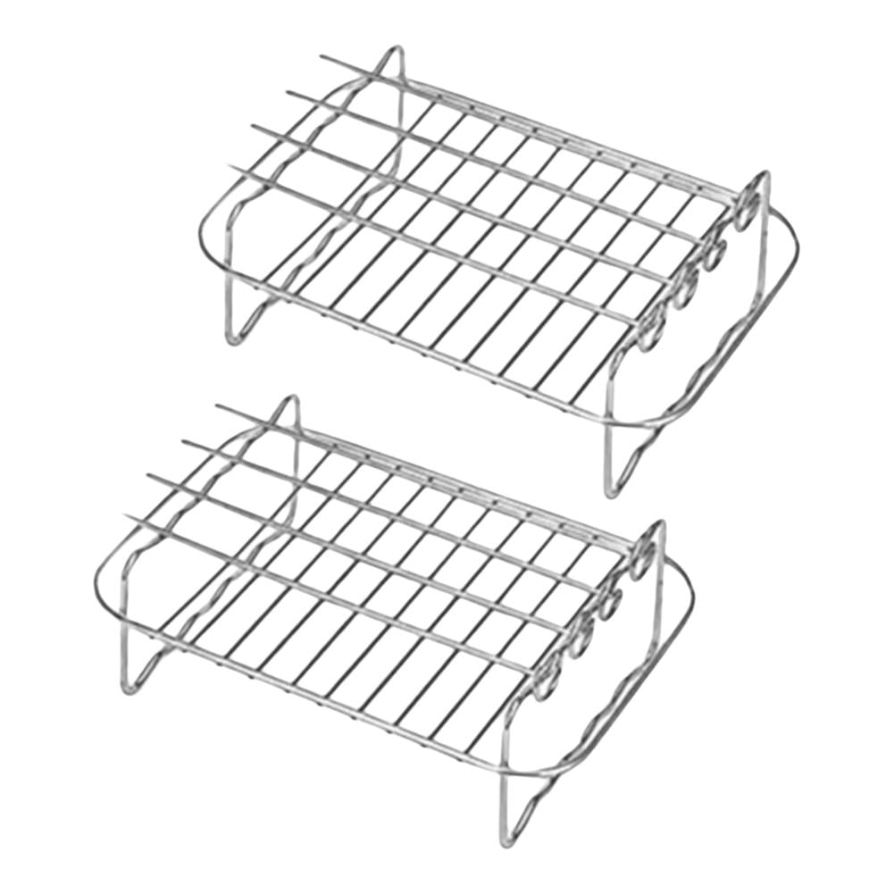2-Pack Air Fryer Rack, Double Layer Stackable Metal Holder with Skewers ...