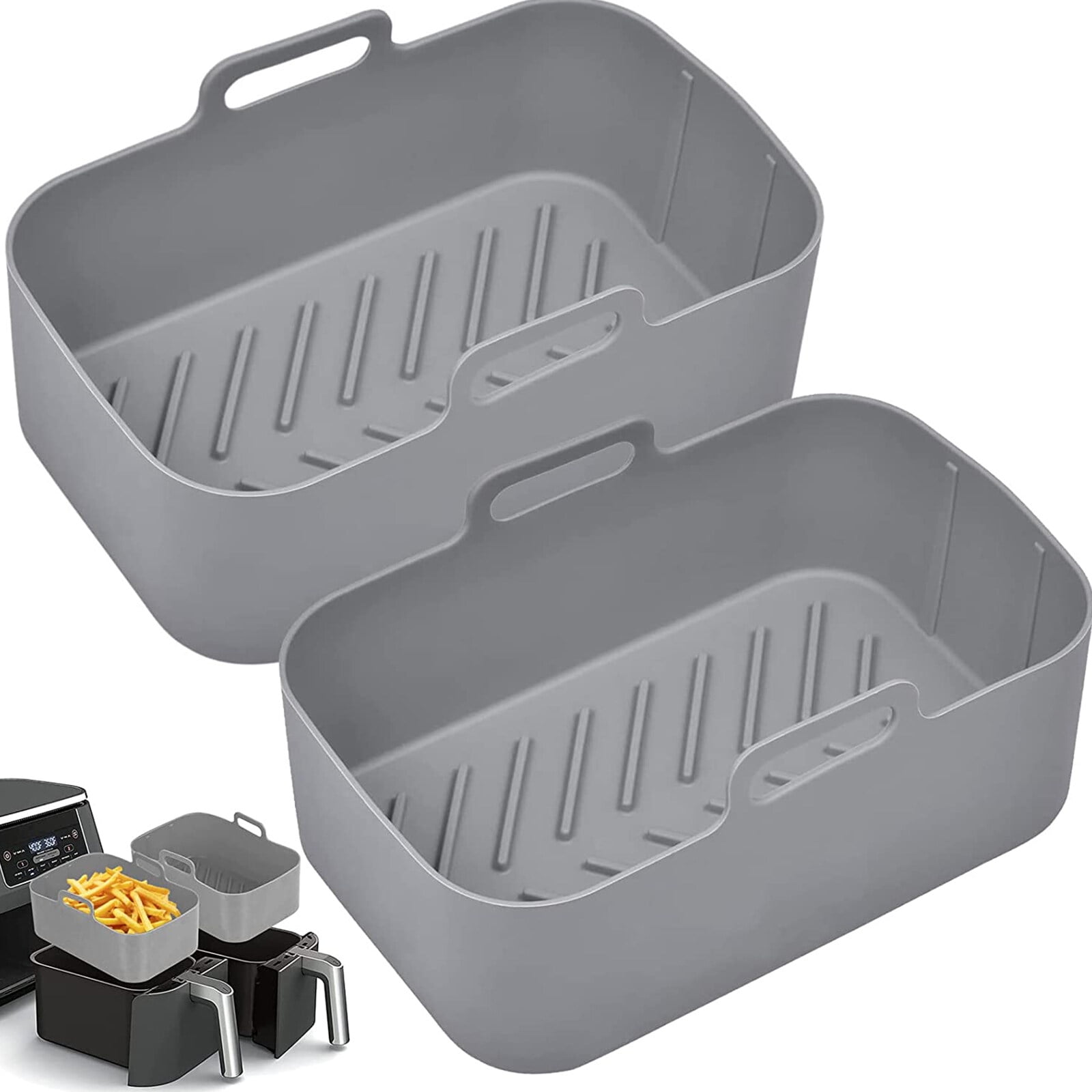 2 Pack Air Fryer Silicone Pots, Reusable Rectangle Food Grade Replacement Silicone Air Fryer ...