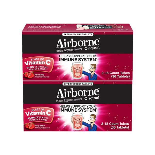 2 Pack | Airborne Very Berry Effervescent Immune Support Supplement 36 ...