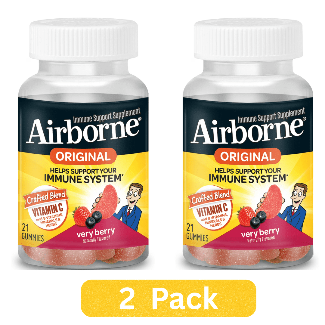 (2 Pack) Airborne Very Berry Flavored Gummies, 21 count - 750mg of ...