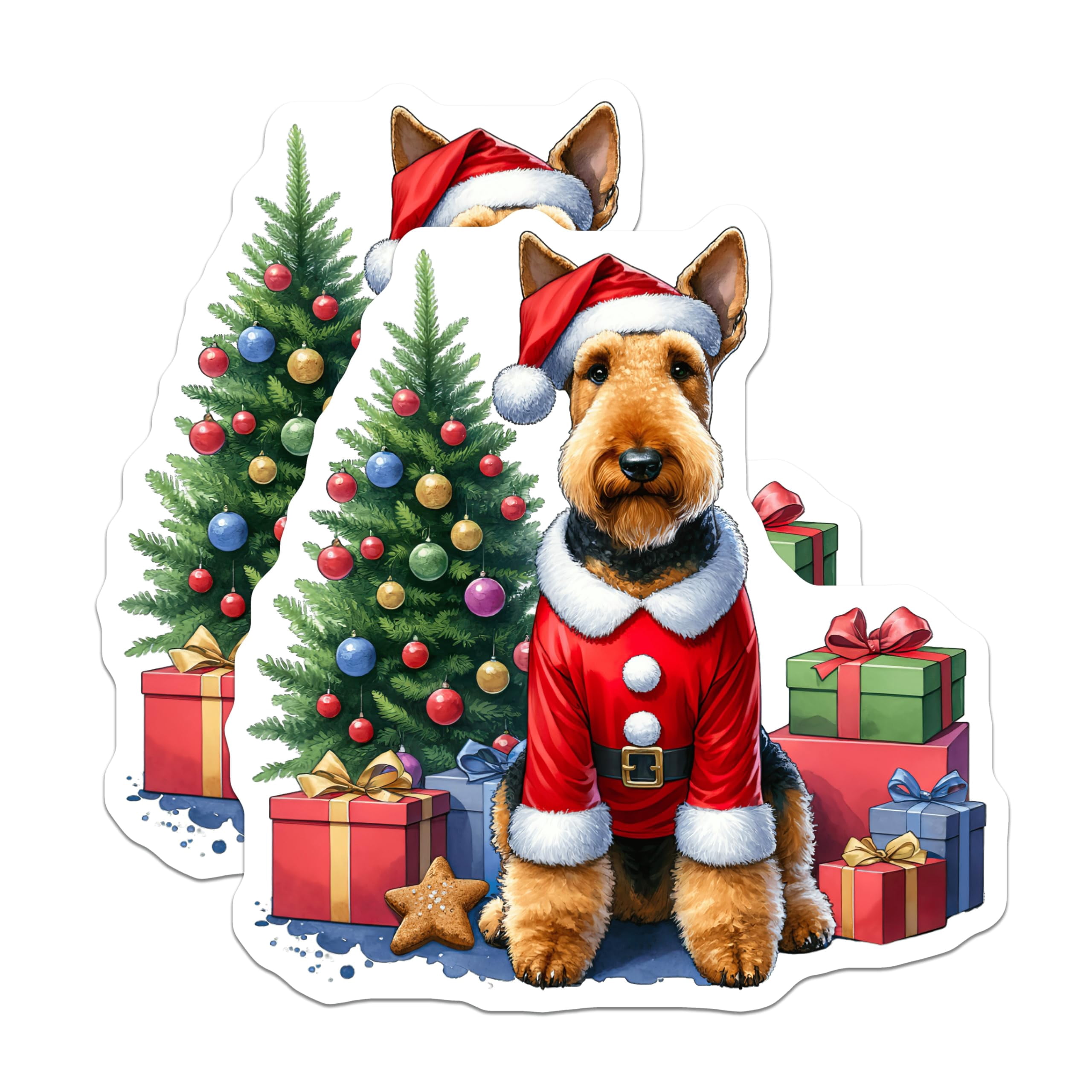(2 Pack) Airedale Christmas Dog Stickers - Santa Hat Puppy Art ...