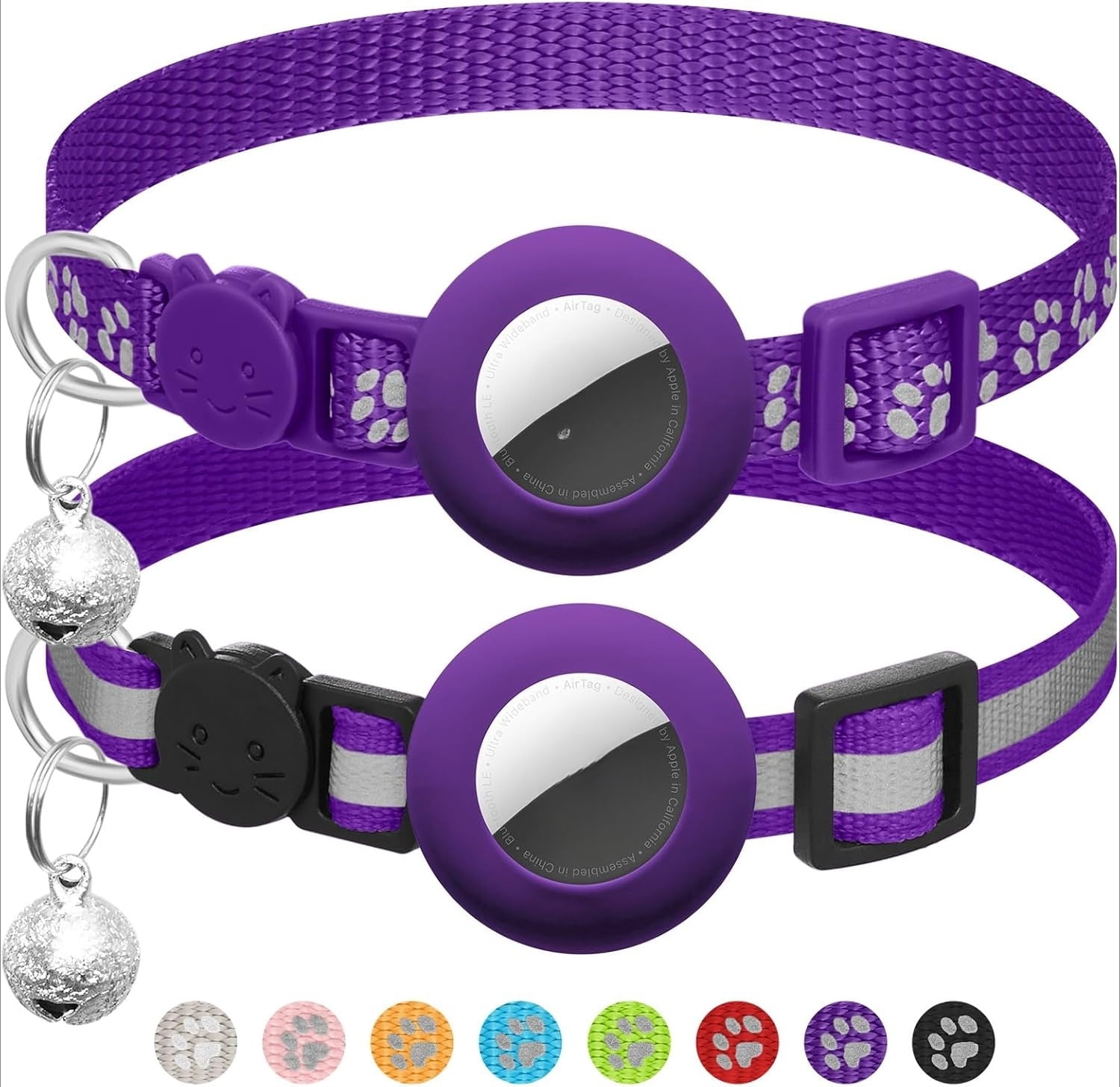 2 Pack Airtag Cat Collar Breakaway with Bell,Reflective Kitten Collar ...