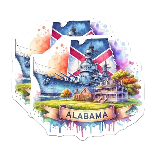 (2 Pack) Alabama Ship Magnets - State Home - Historical Art - 5" On ...