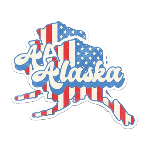 (2 Pack) Alaska State Outline Stickers - AK State Outline with USA Flag ...