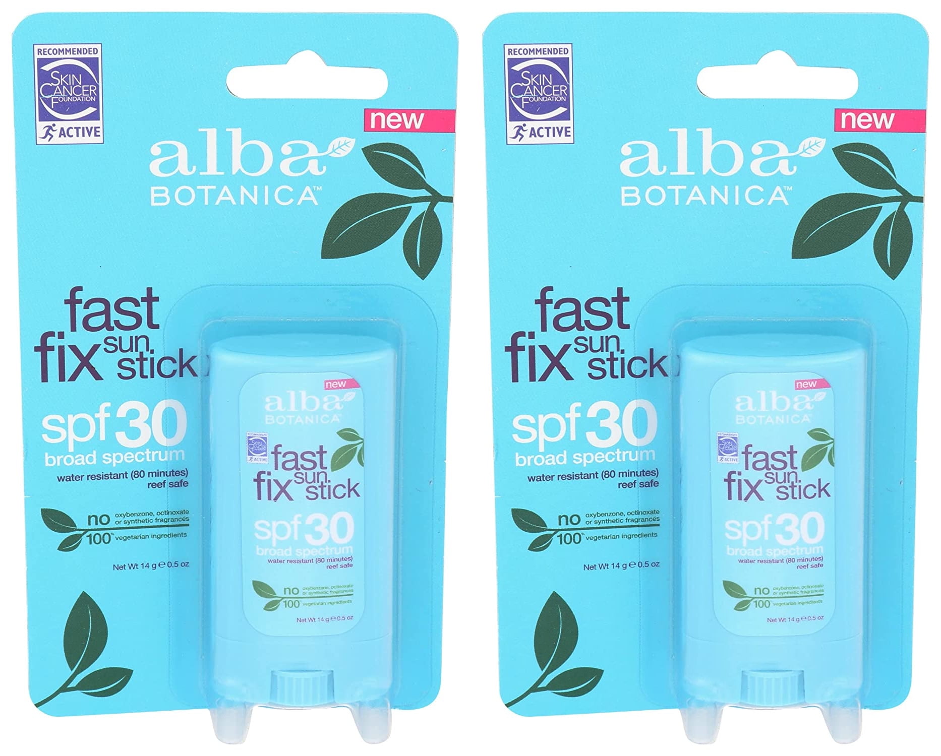 (2 Pack)Alba Botanica Fast Fix Sun Stick Sunscreen SPF 30, 0.5 oz ...