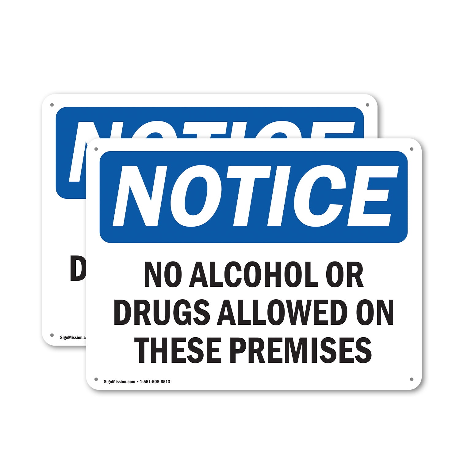 (2 Pack) No Alcohol Or Drugs Allowed On These OSHA Notice Sign 18 Inch ...