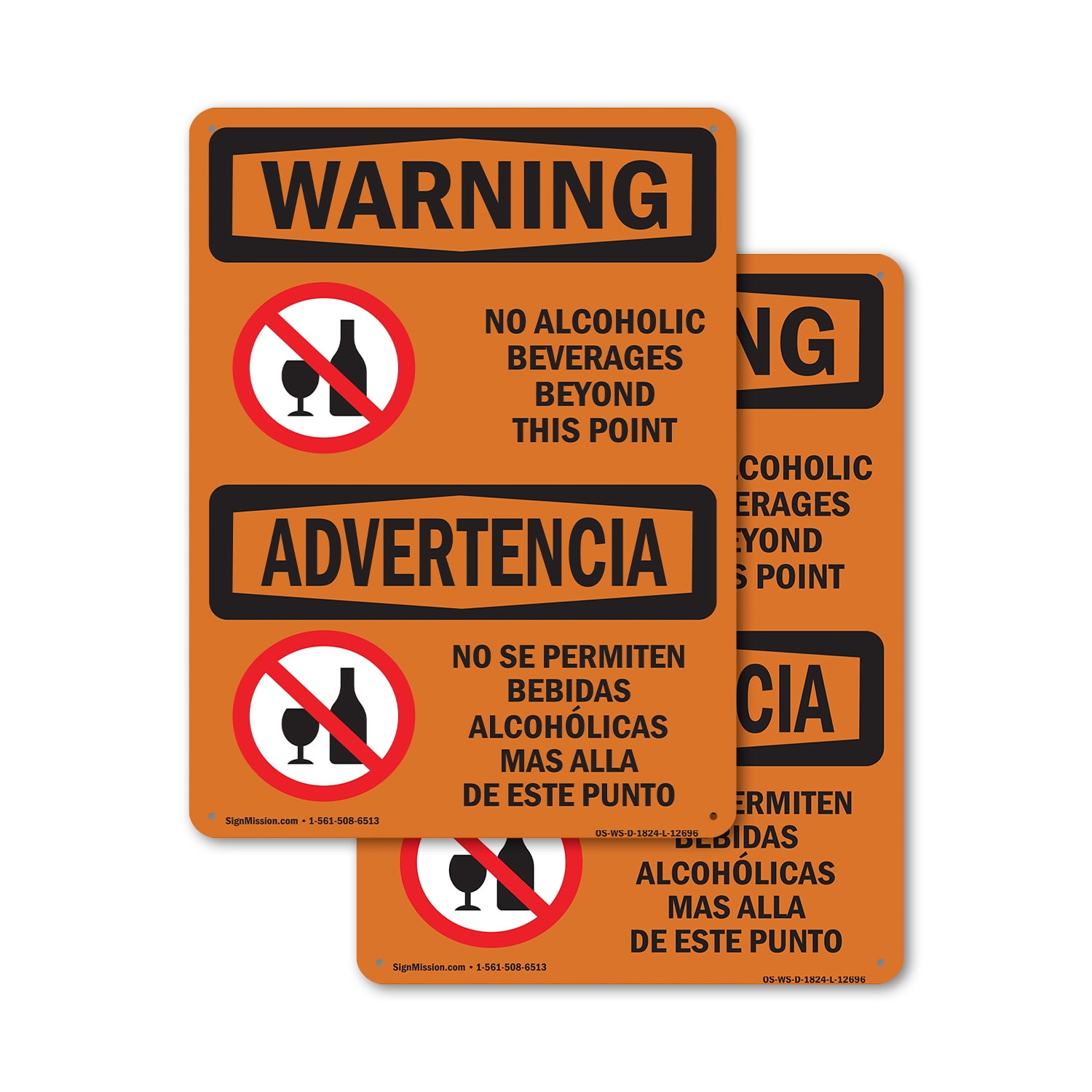 (2 Pack) No Alcoholic Beverages Bilingual OSHA Warning Sign 10 Inch X ...