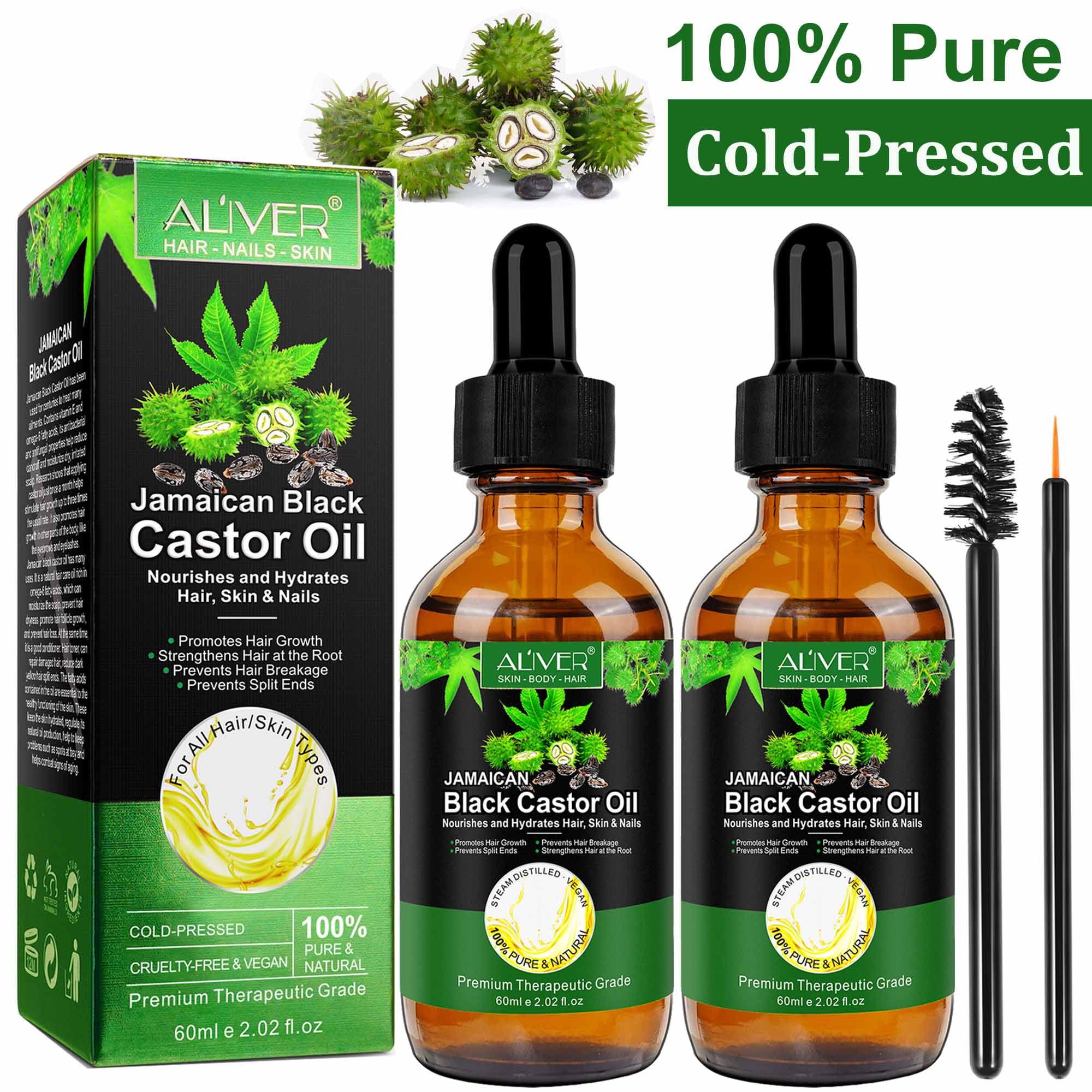 2 Pack Aliver Jamaican Black Castor Oil Pure Cold Pressed Hair Skin