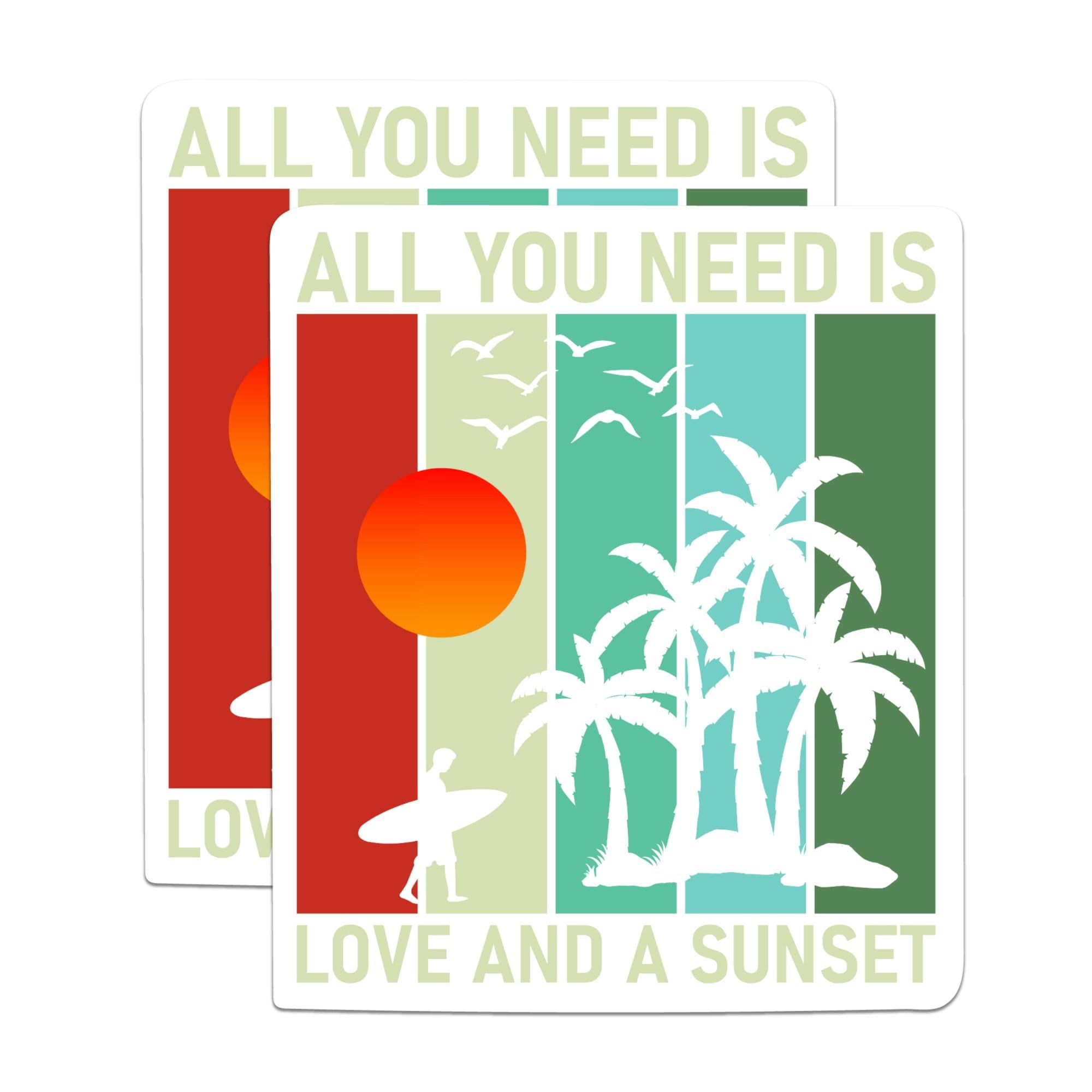 (2 Pack) All You Need is Love and A Sunset Stickers - Surfing Surfer ...