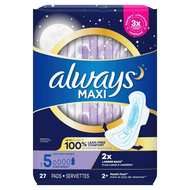 2 Pack - Always Pads Maxi Overnight Extra Heavy Flow Jumbo - 27 Count ...