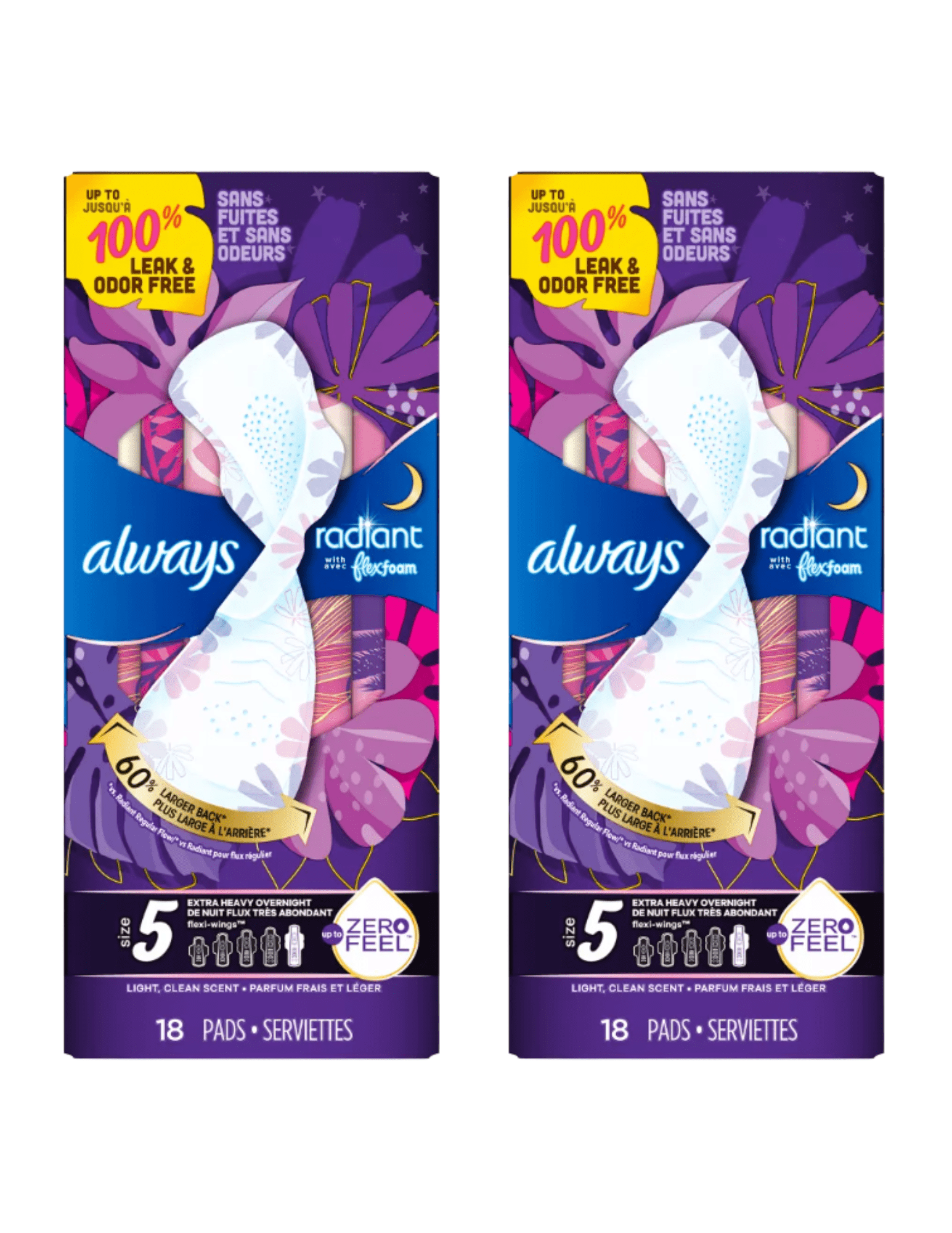 2 Pack Always Radiant Feminine Pads with Wings, Size 5, Extra Heavy ...