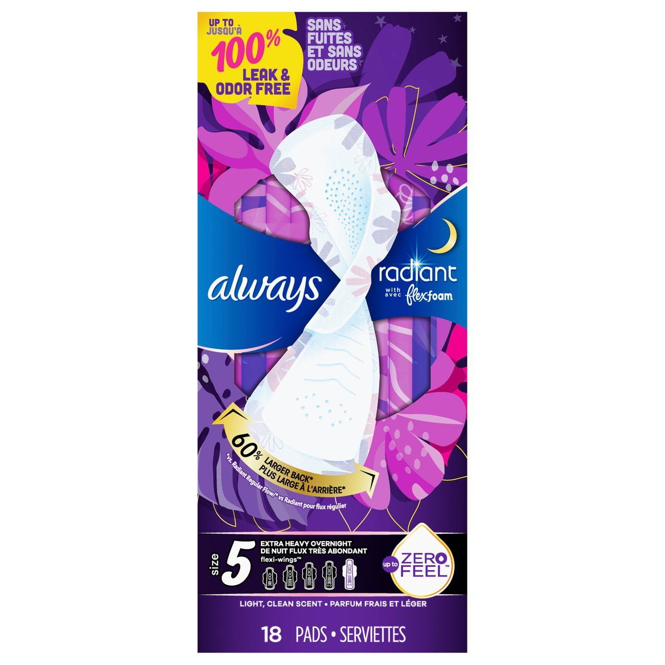 2 Pack - Always Radiant FlexFoam Pads with Wings - Size 5 - 18 ct ...