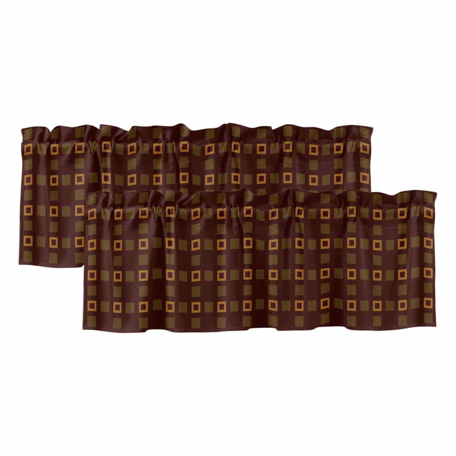 2 Pack Amber Squares Valance for Window Minimalist Grid Brown Kitchen ...