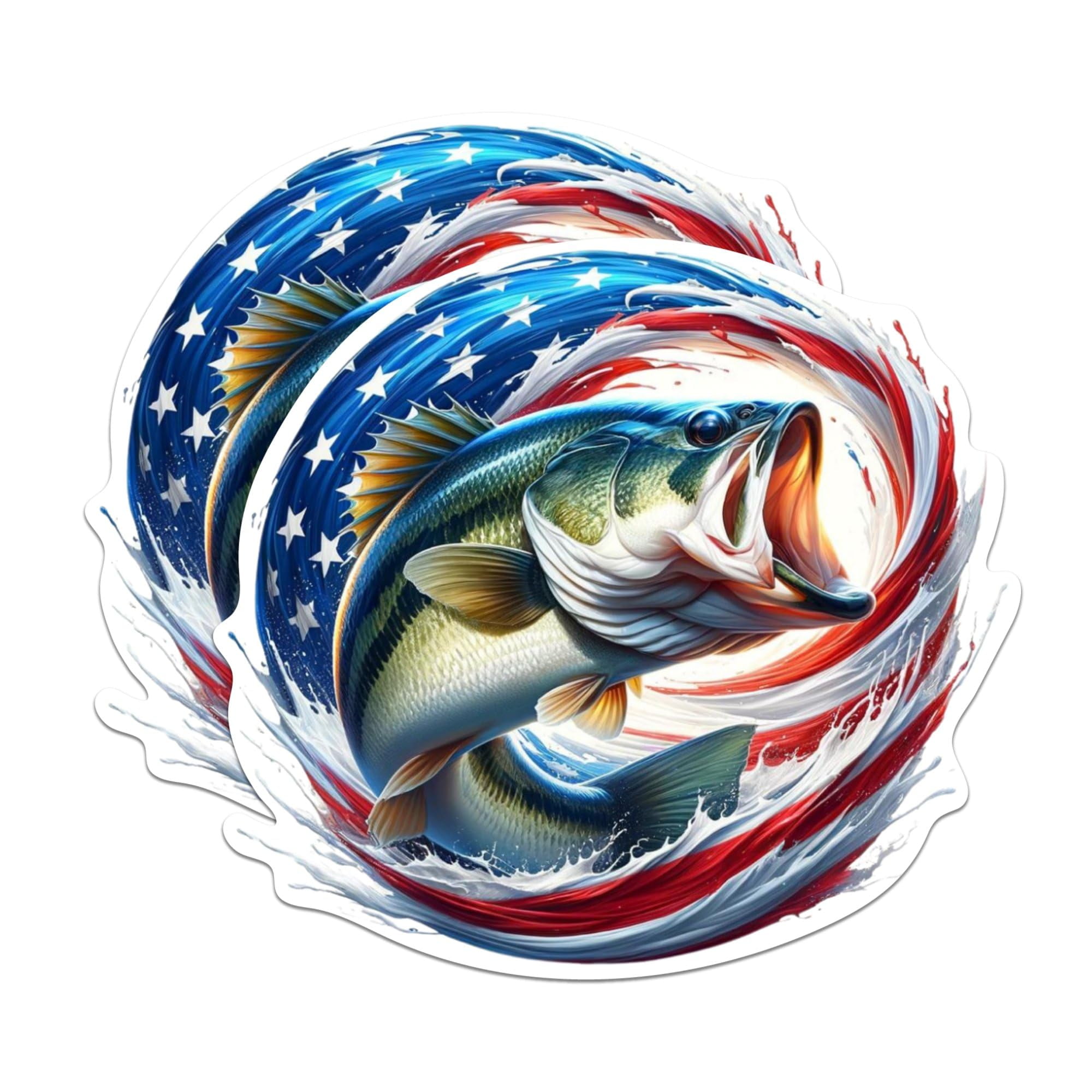 (2 Pack) American Flag Bass Stickers - Fisherman Outdoorsman Angler ...