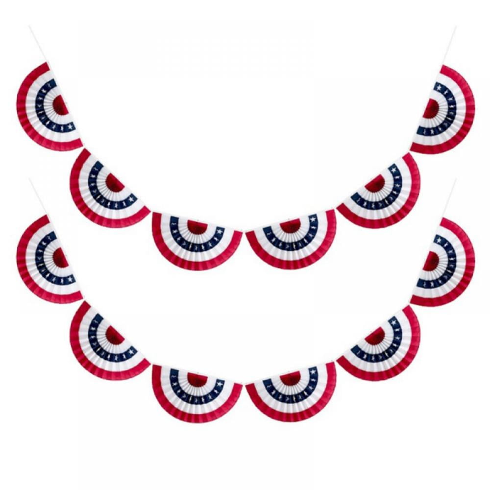2 Pack American Flag Bunting Pleated Fan String, Patriotic Bunting Flag ...