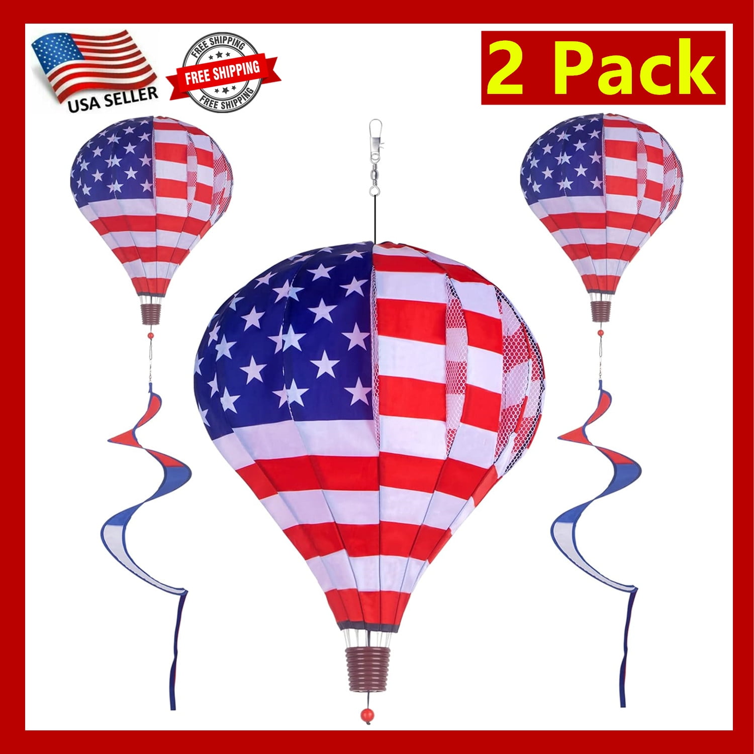 2 Pack American Flag Deluxe Hot Air Balloon Patriotic Everyday Wind ...
