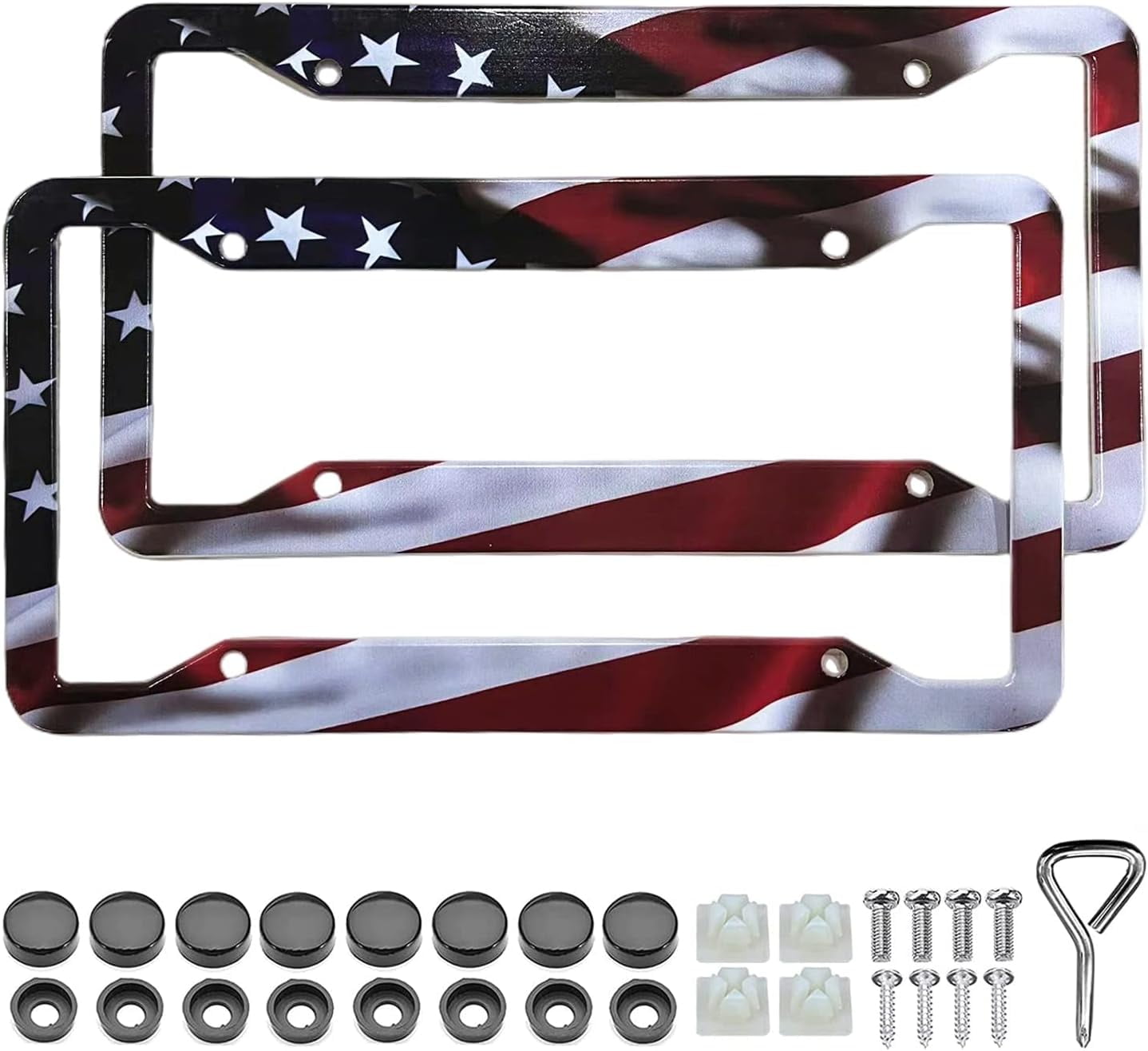 2 Pack American Flag License Plate Frame Holder - Universal Aluminum ...