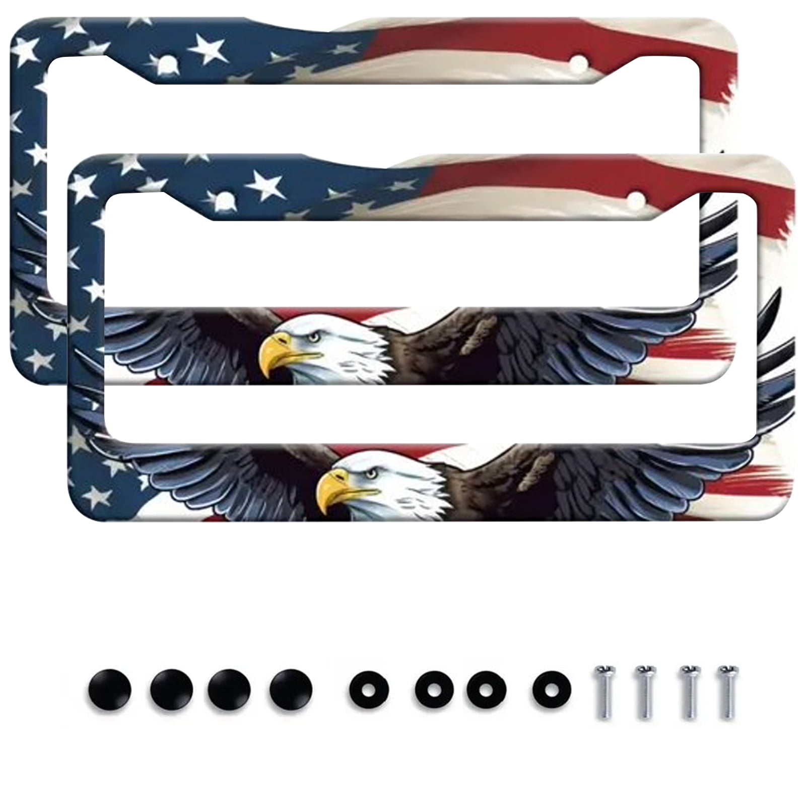 2 Pack American Flag License Plate Frame Holder - Universal Aluminum ...