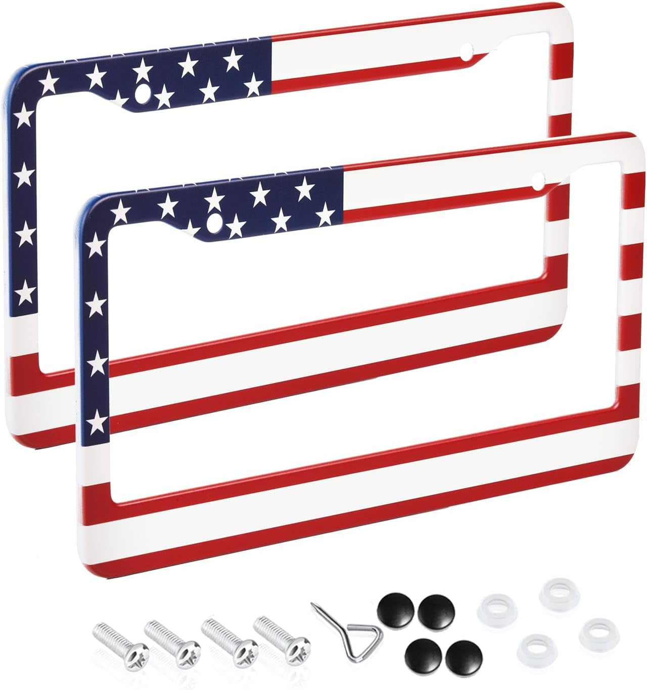 2 Pack American Flag License Plate Frame, Metal Aluminum License Plate ...