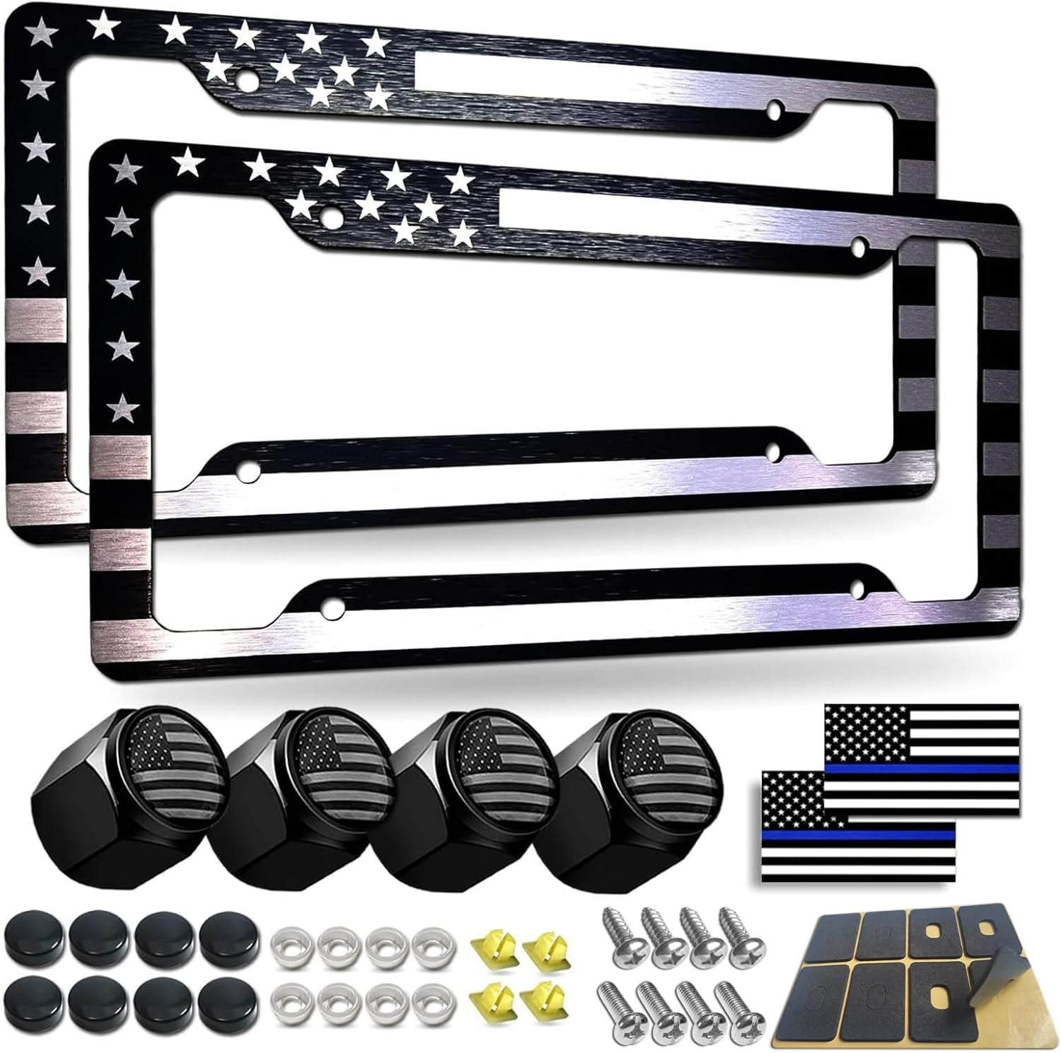 2 Pack American Flag License Plate Frames- Aluminum Car Tag Holder ...