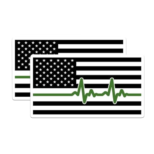(2 Pack) American Flag Stickers with Green Heartbeat Stickers - Thin ...