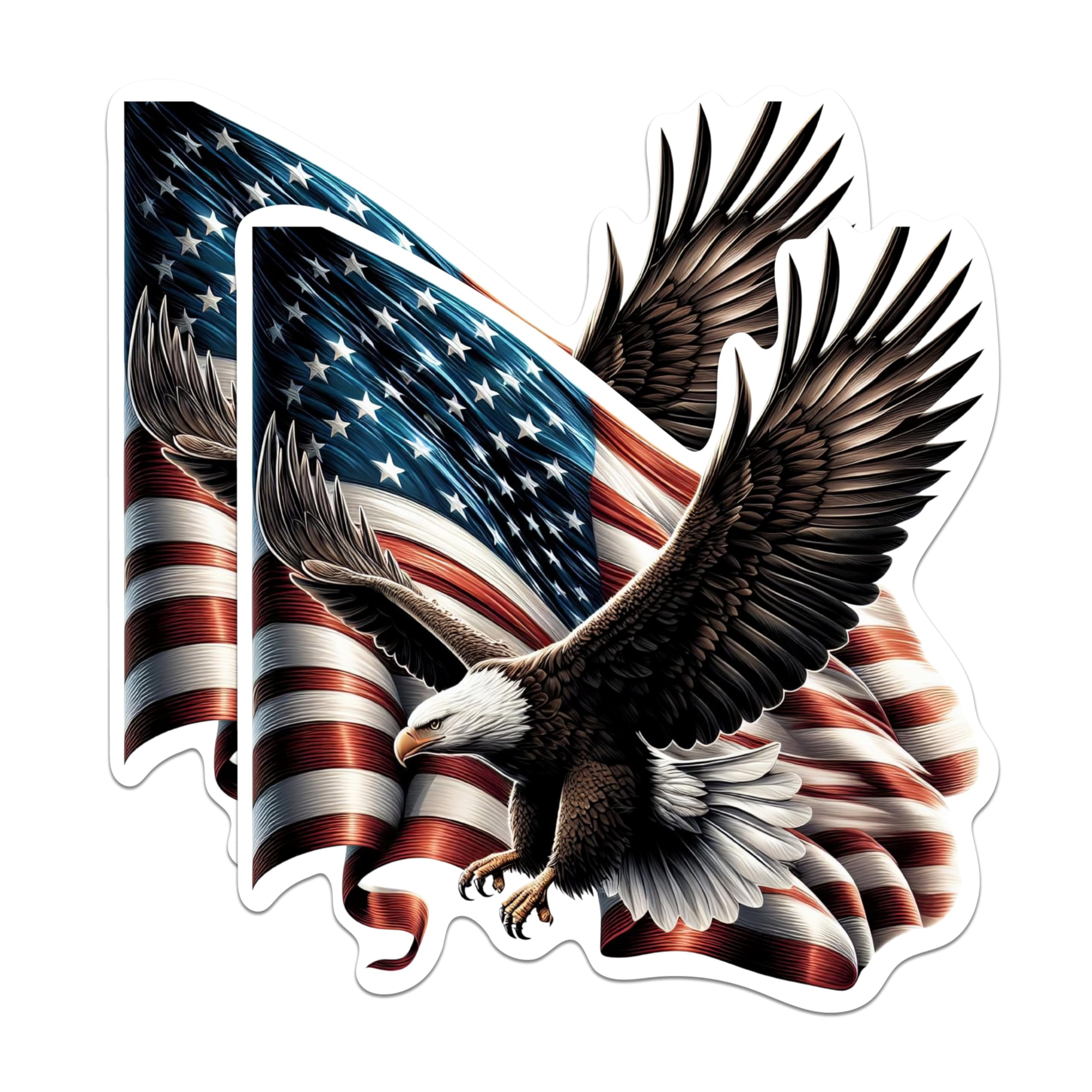 (2 Pack) American Flag USA Eagle Stickers - Patriotic US Flag Pride - 5 ...