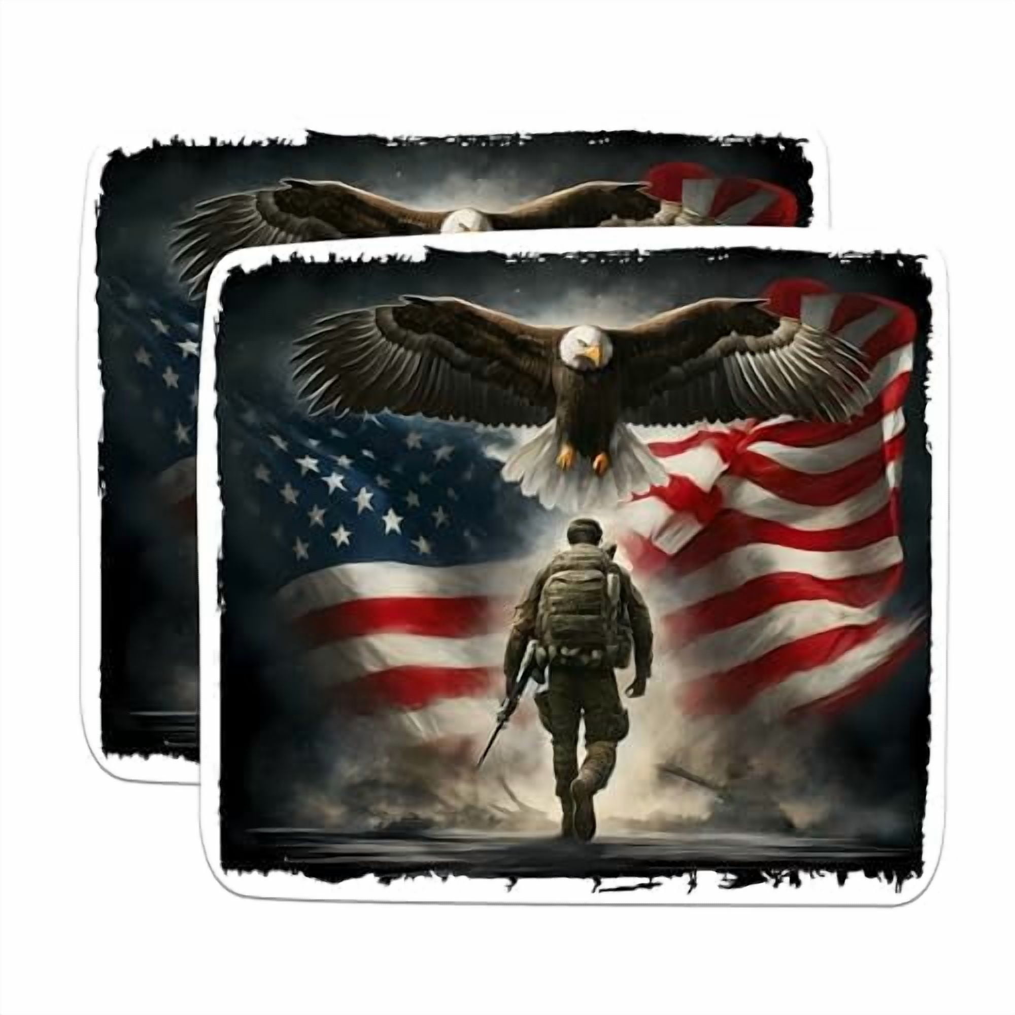 (2 Pack) American Veteran with Eagle and Waving American Flag Stickers ...