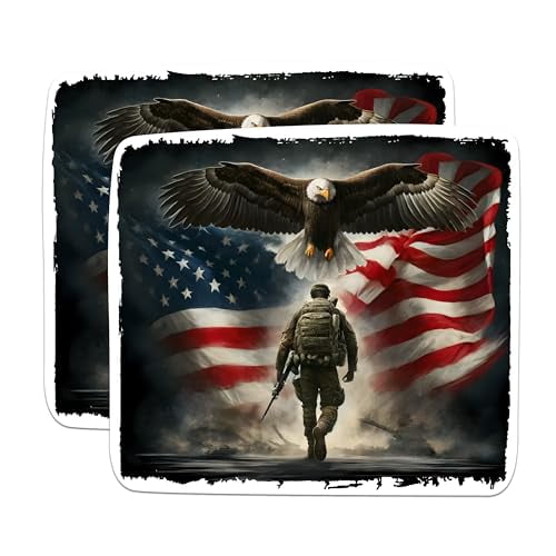 (2 Pack) American Veteran with Eagle and Waving American Flag Magnets ...