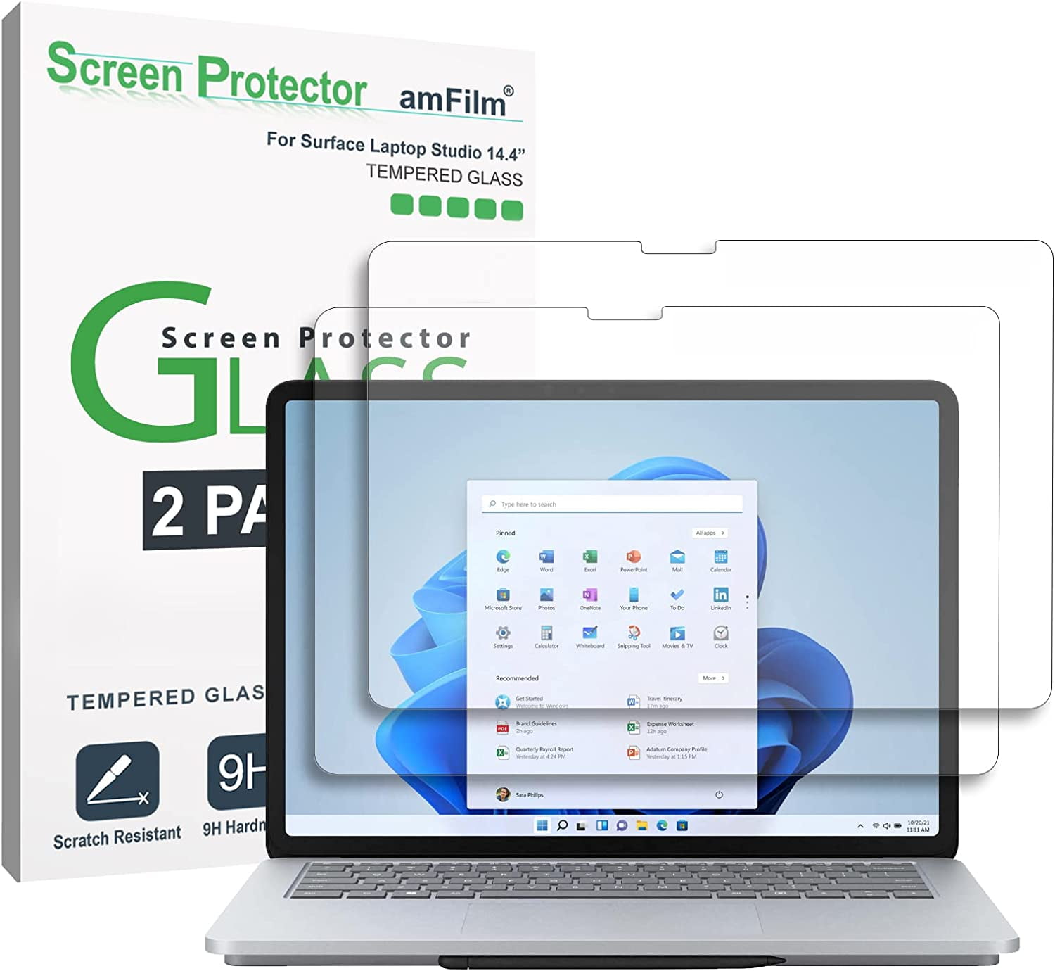 (2 Pack) Amfilm Microsoft Surface Laptop Studio 14.4" Tempered Glass ...