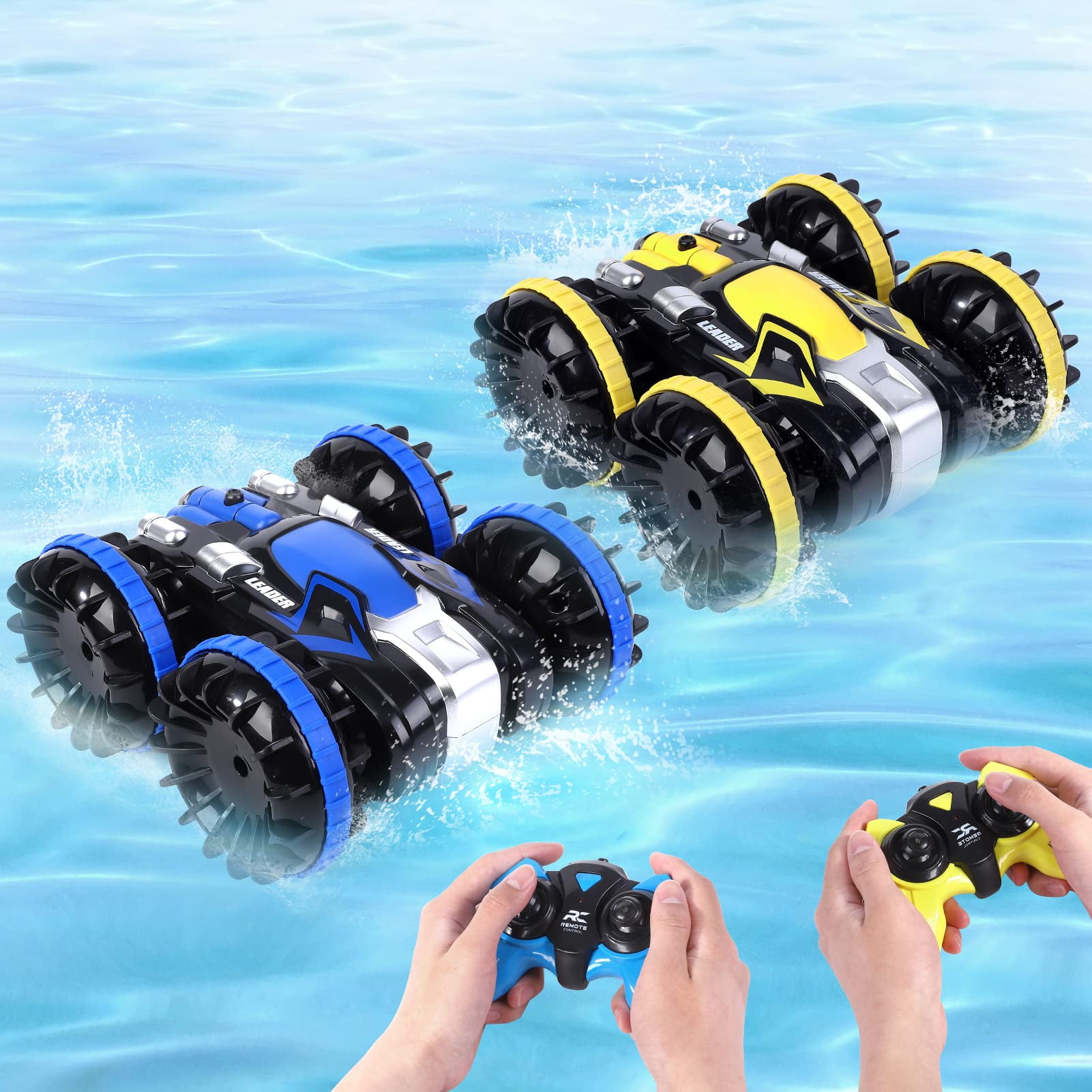 2 Pack Amphibious RC Car for Kids 2.4 GHz Remote Control Boat Waterproof RC Monster Truck Stunt ...
