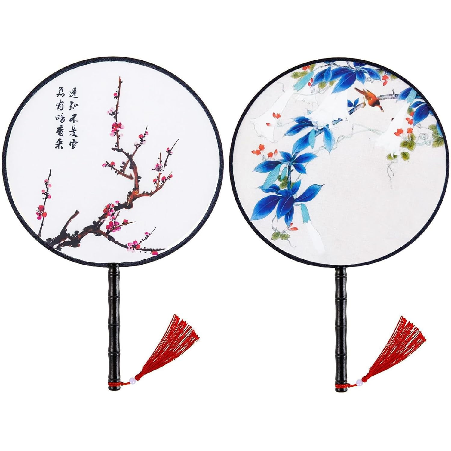 2 Pack Ancient Hand Fan, Chinese Round Fan, Translucent Silk Hand Held ...