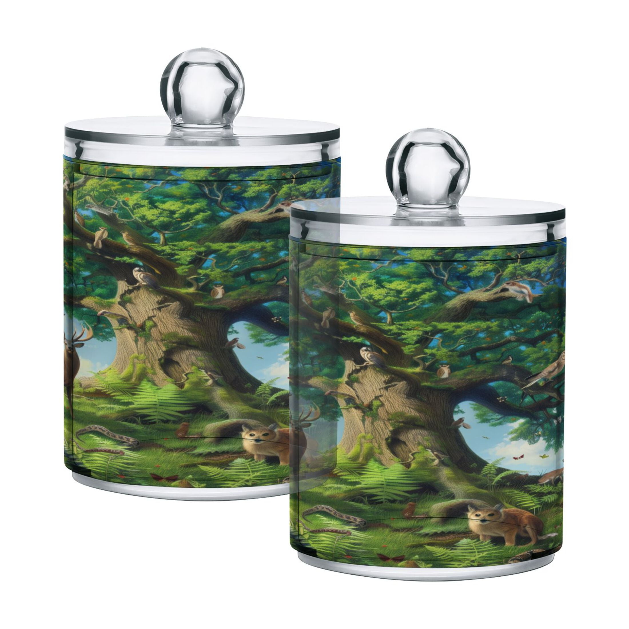 2 Pack Animals Surrounded Tree Qtip Holder Dispenser Clear Plastic ...