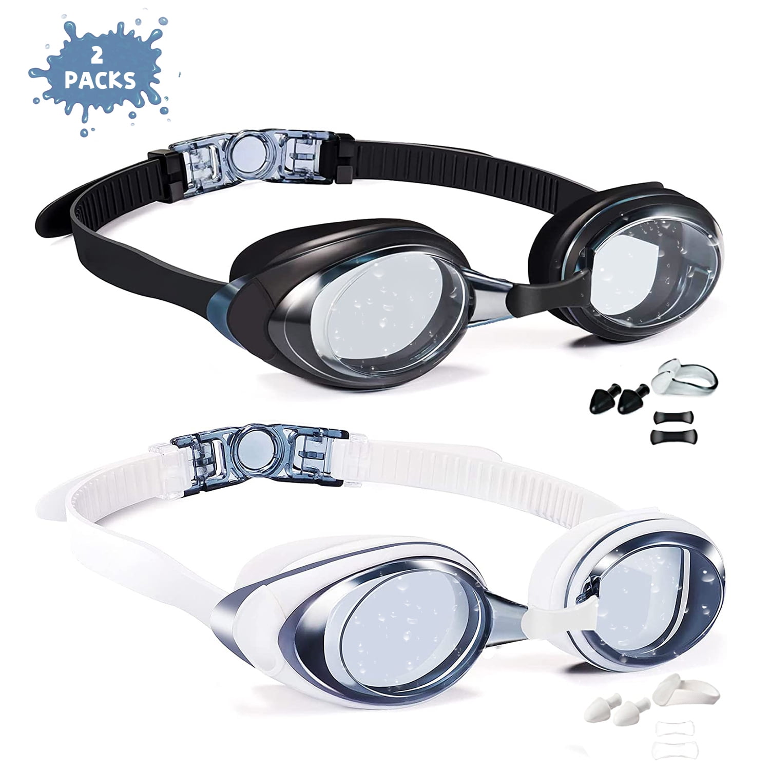 2 Pack Anti-Fog Swim Goggles for Adults, Youth & Kids 6+, Anti-UV ...