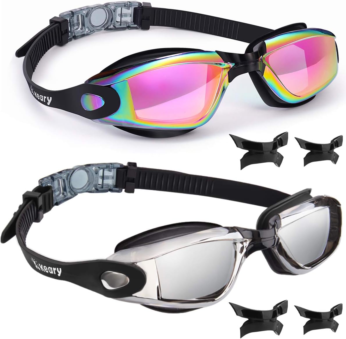 2 Pack Anti-Fog Swim Goggles for Adult Youth Kids 6+, Anti-UV ...