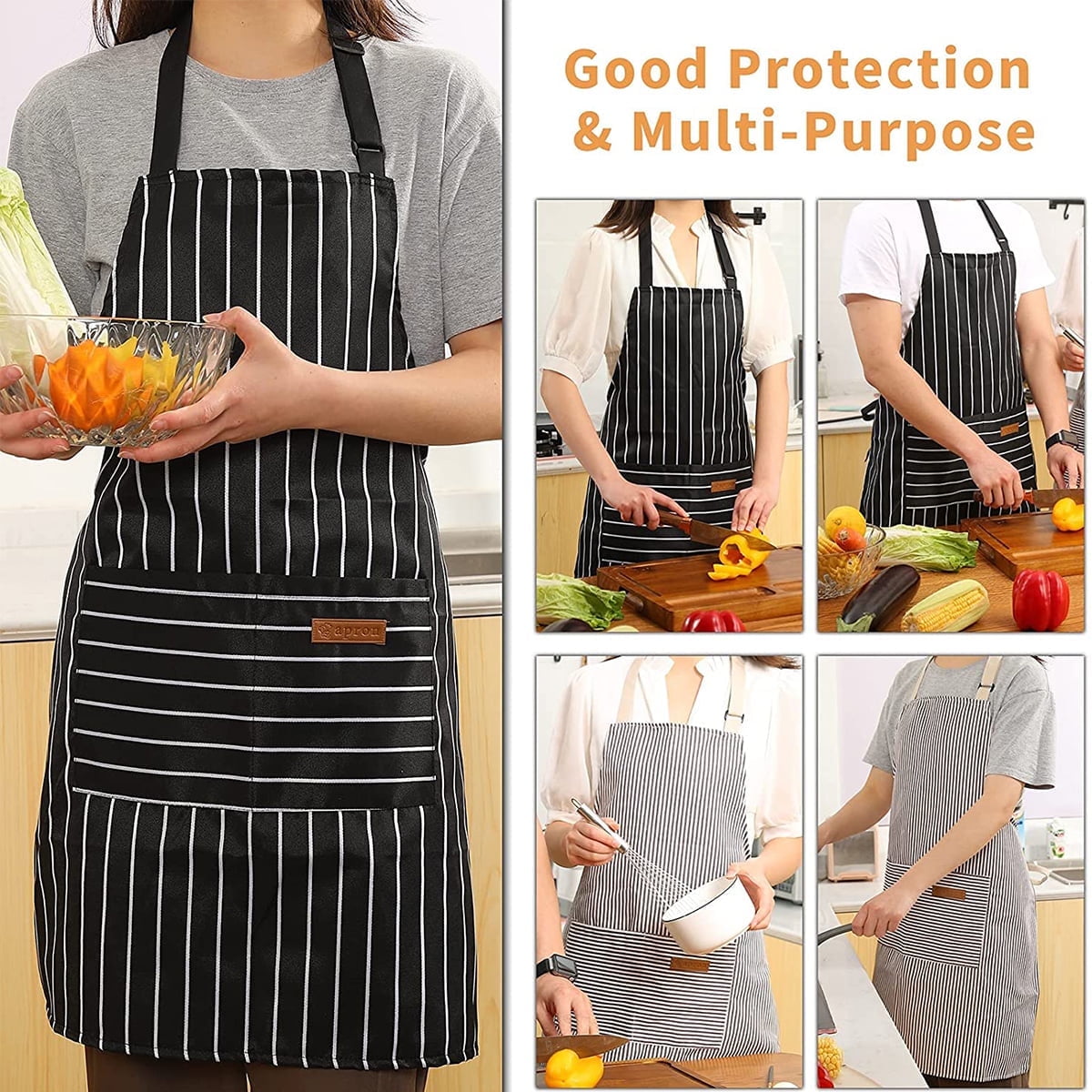 2 Pack Aprons for Women with Pockets Men Kitchen Cooking Apron Bib Chef ...