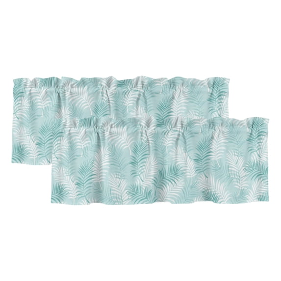 2 Pack Aqua White Palm Leaves Valance for Window Botanical Forest Ferns ...
