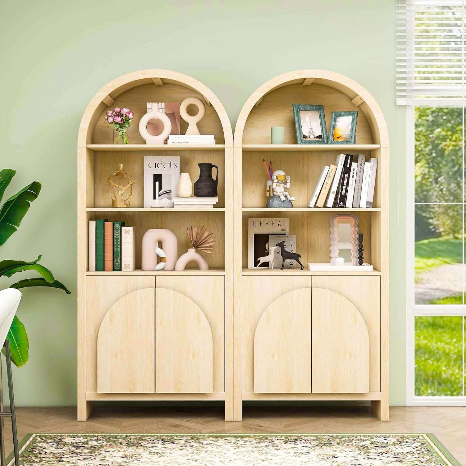 2-Pack Arched Bookcase Cabinet with Two Wooden Doors,2-Tier ...