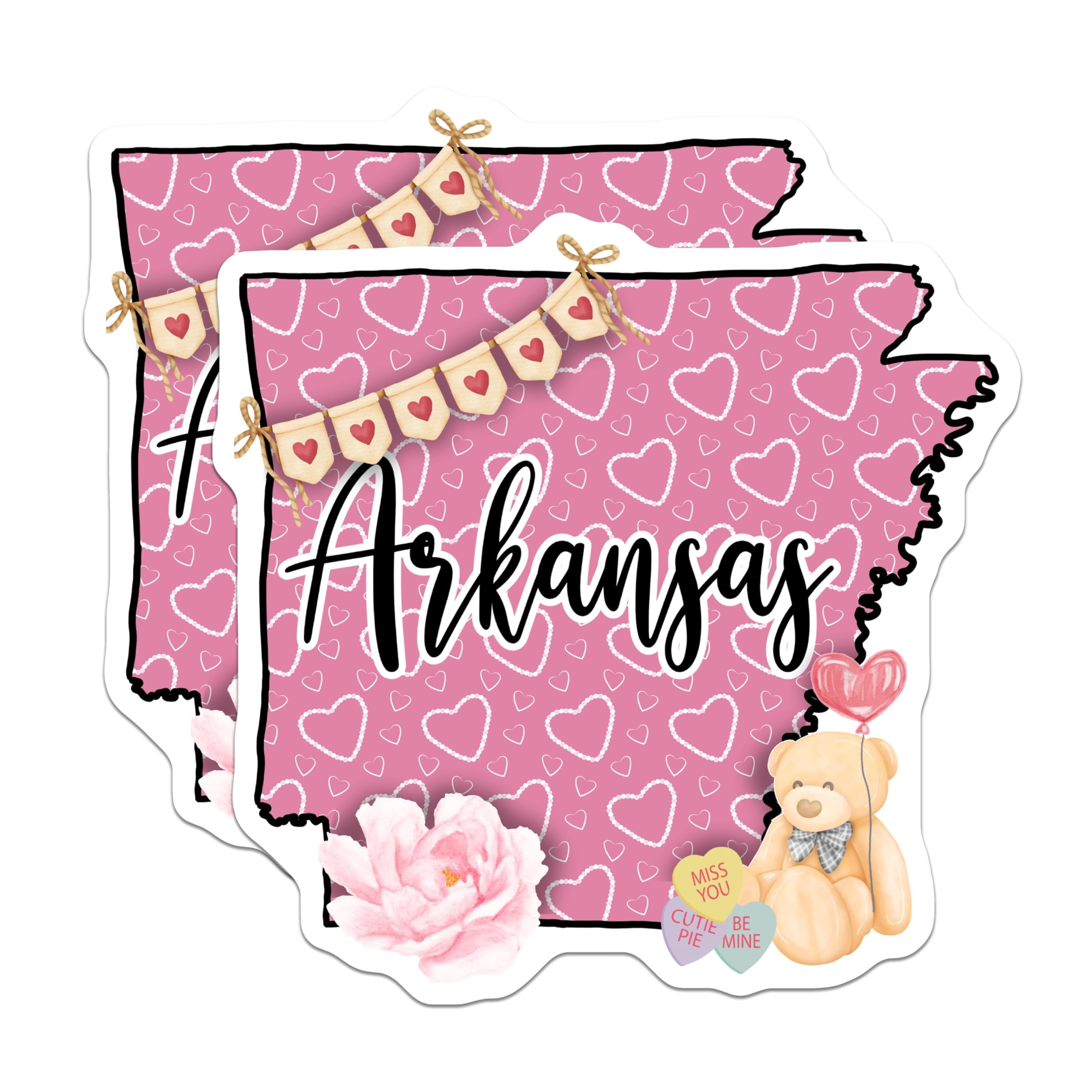 (2 Pack) Arkansas Stickers - Love Hearts State Stickers - Teddy Bear ...