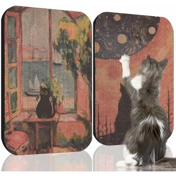 2 Pack Art Cat Scratcher, Wall-Mountable Cat Scratch Pad, Cat Wall ...