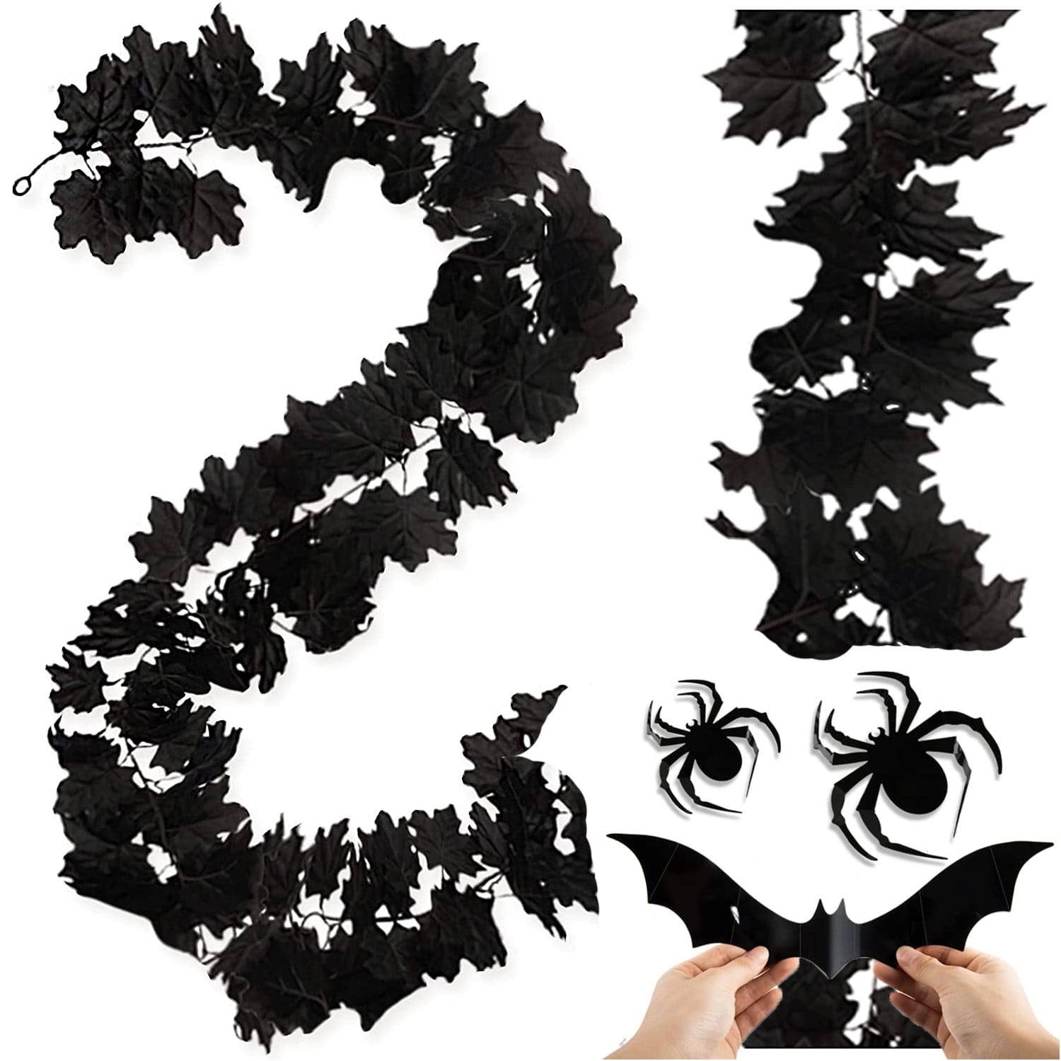 2 Pack Artificial Black Maple Leaf Vine, Indoor Party Decor, Spooky ...