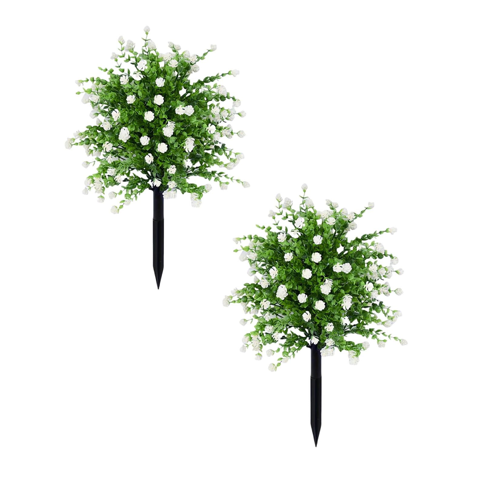 2 Pack Artificial Boxwood Topiary Ball Trees with Baby's Breath Flowers ...