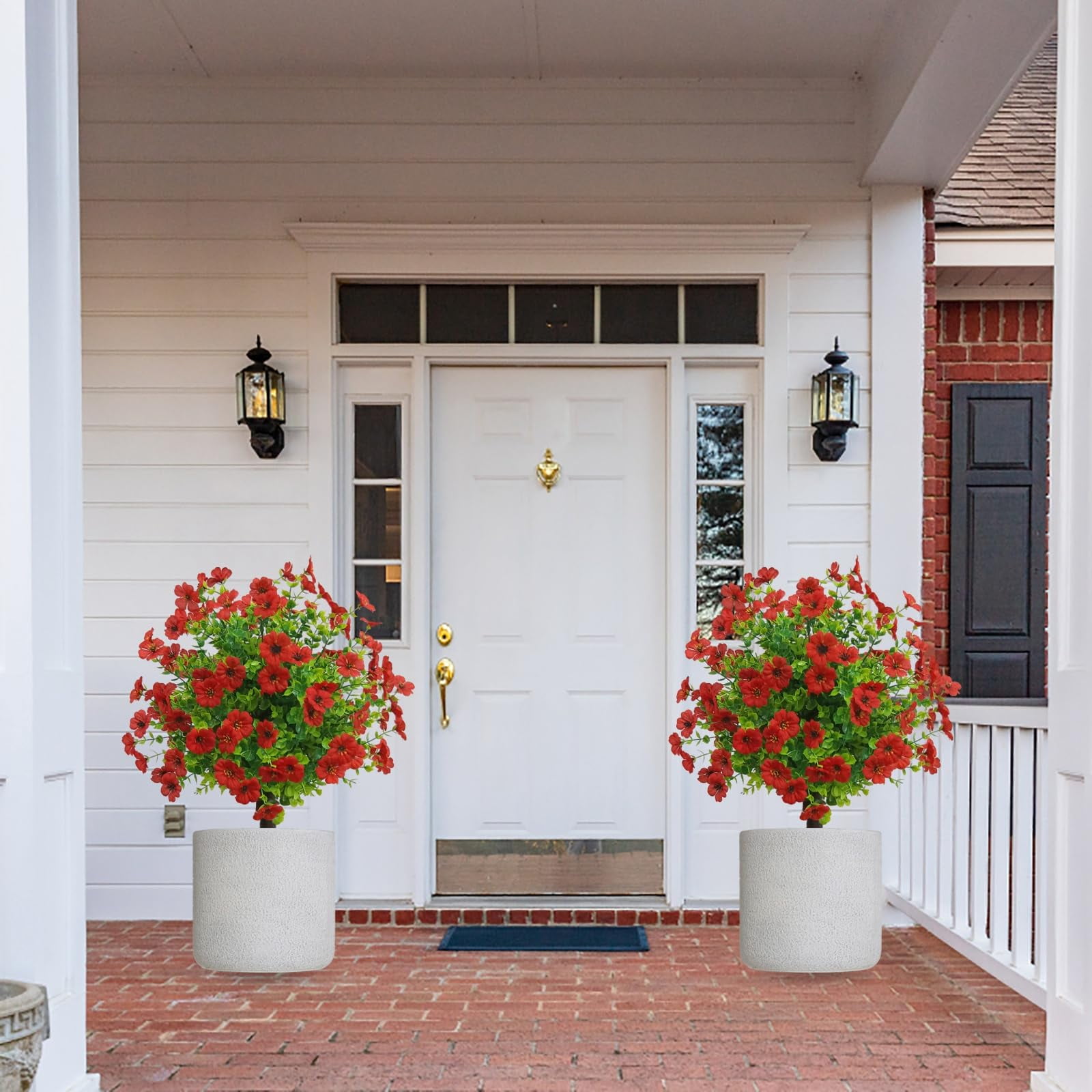 2 Pack Artificial Boxwood Topiary Ball Trees with Flowers Faux Plants Outdoor with Ground Spike ...