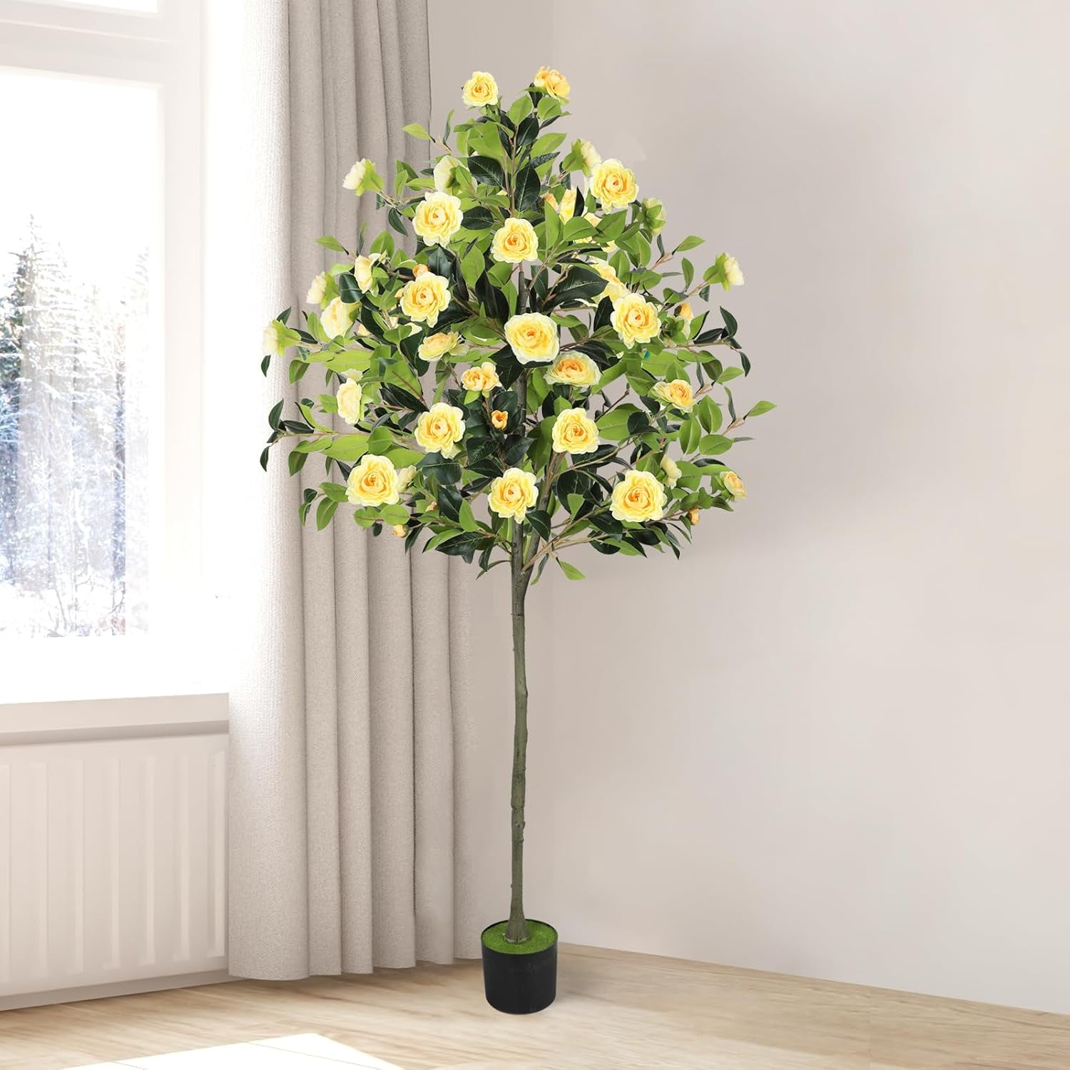 2 Pack Artificial Camellia Tree,47’’/3.9FT Tall Flower Plants ...
