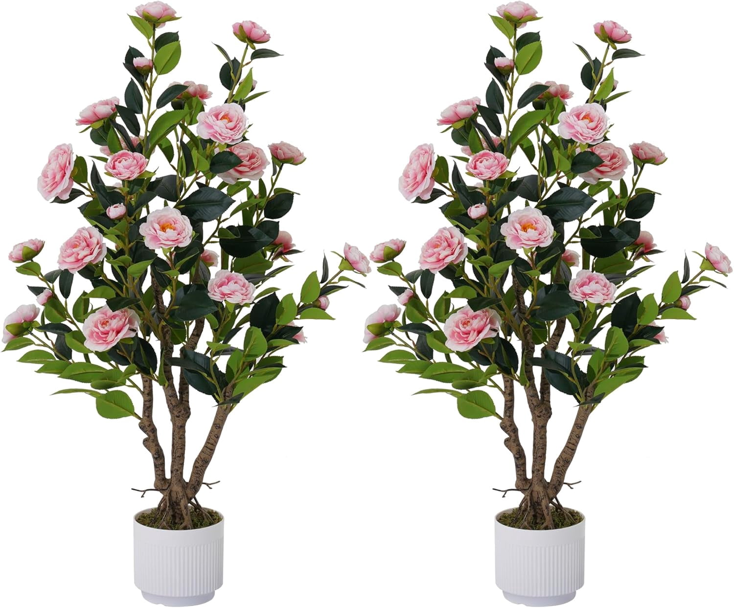 2 Pack Artificial Camellia Tree with White Pot 38 Inch Faux Potted ...