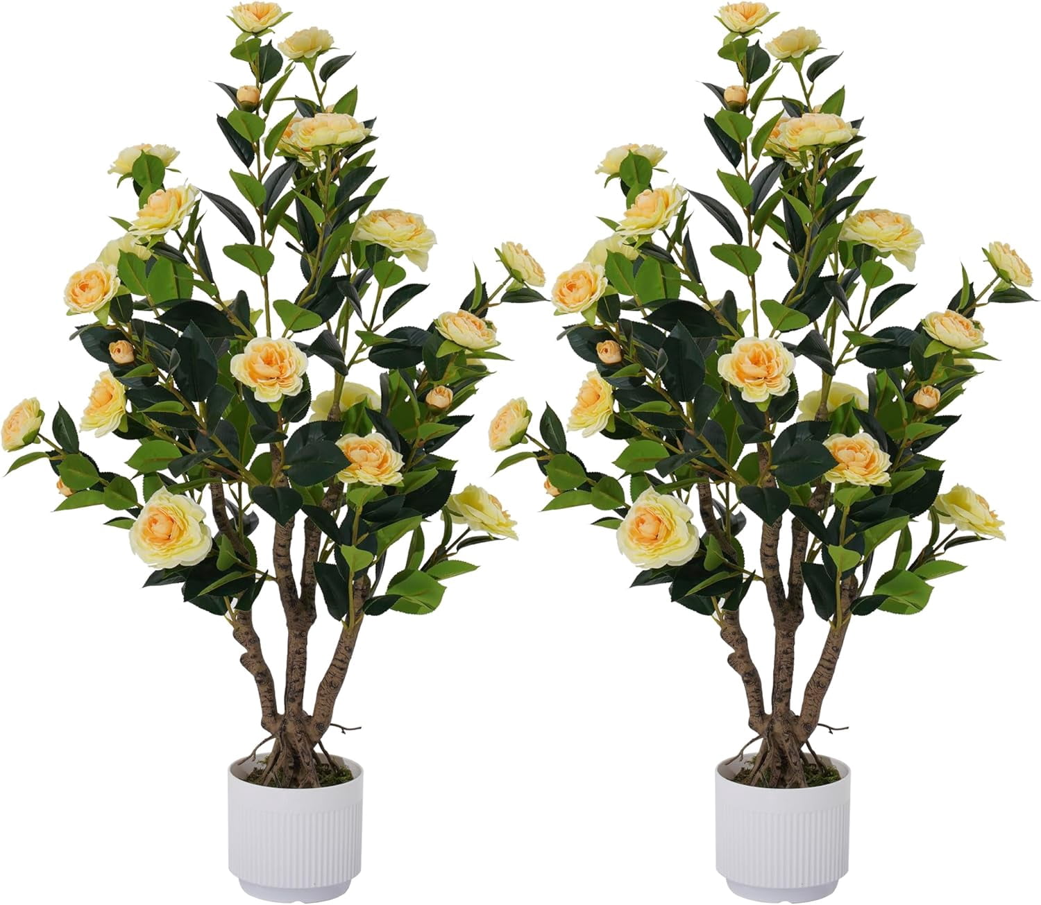 2 Pack Artificial Camellia Tree with White Pot 38 Inch Faux Potted ...