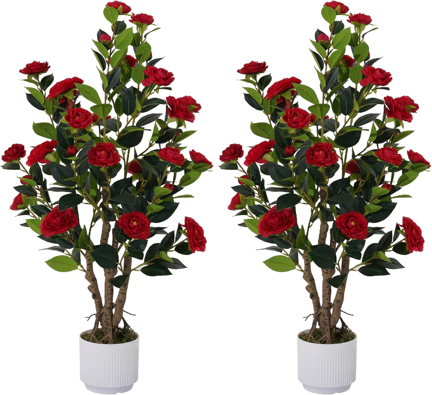 2 Pack Artificial Camellia Tree with White Pot 38 Inch Faux Potted ...