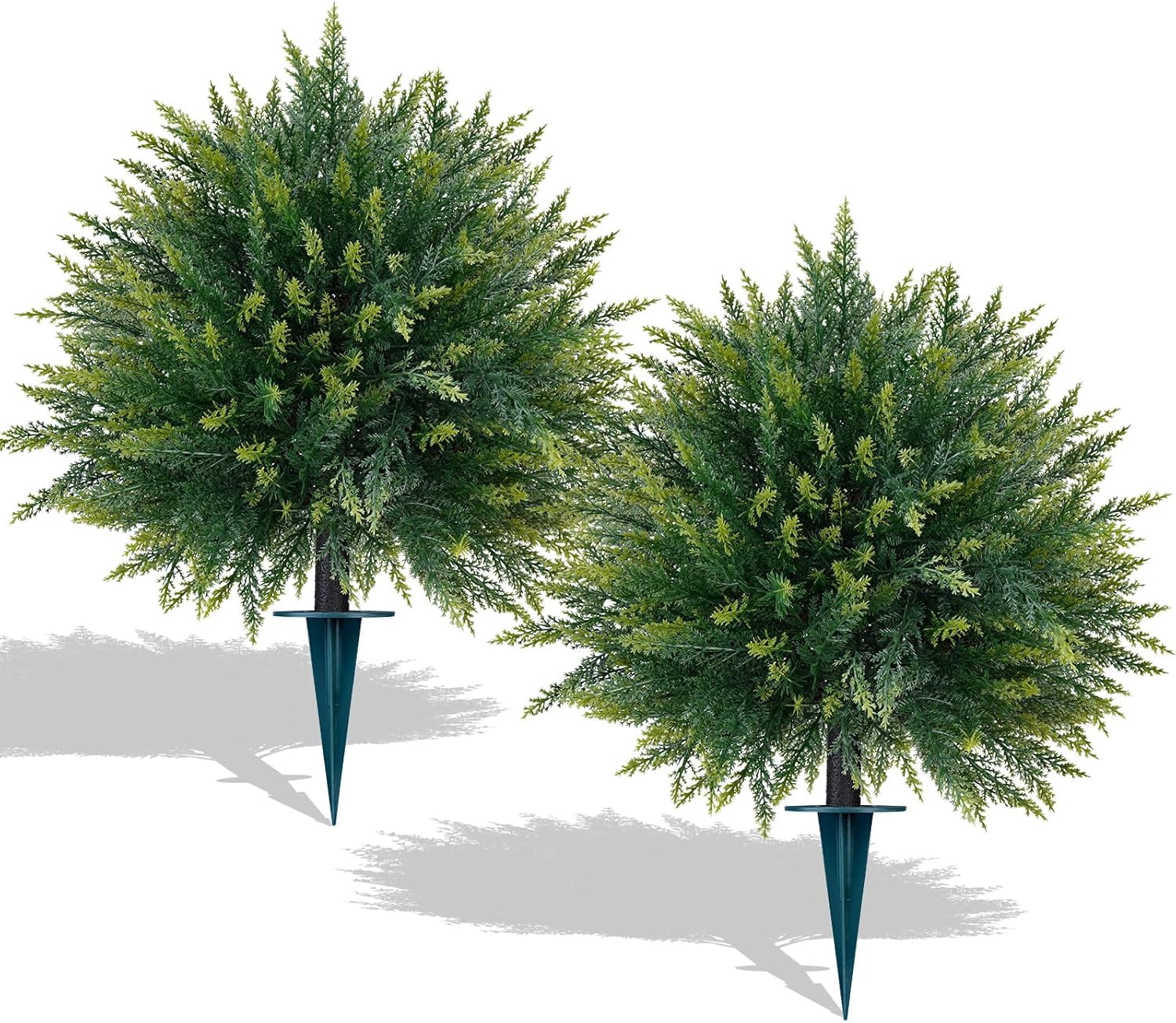 2 Pack Artificial Cedar Topiary Trees with Ground Spike, Fake Pine ...