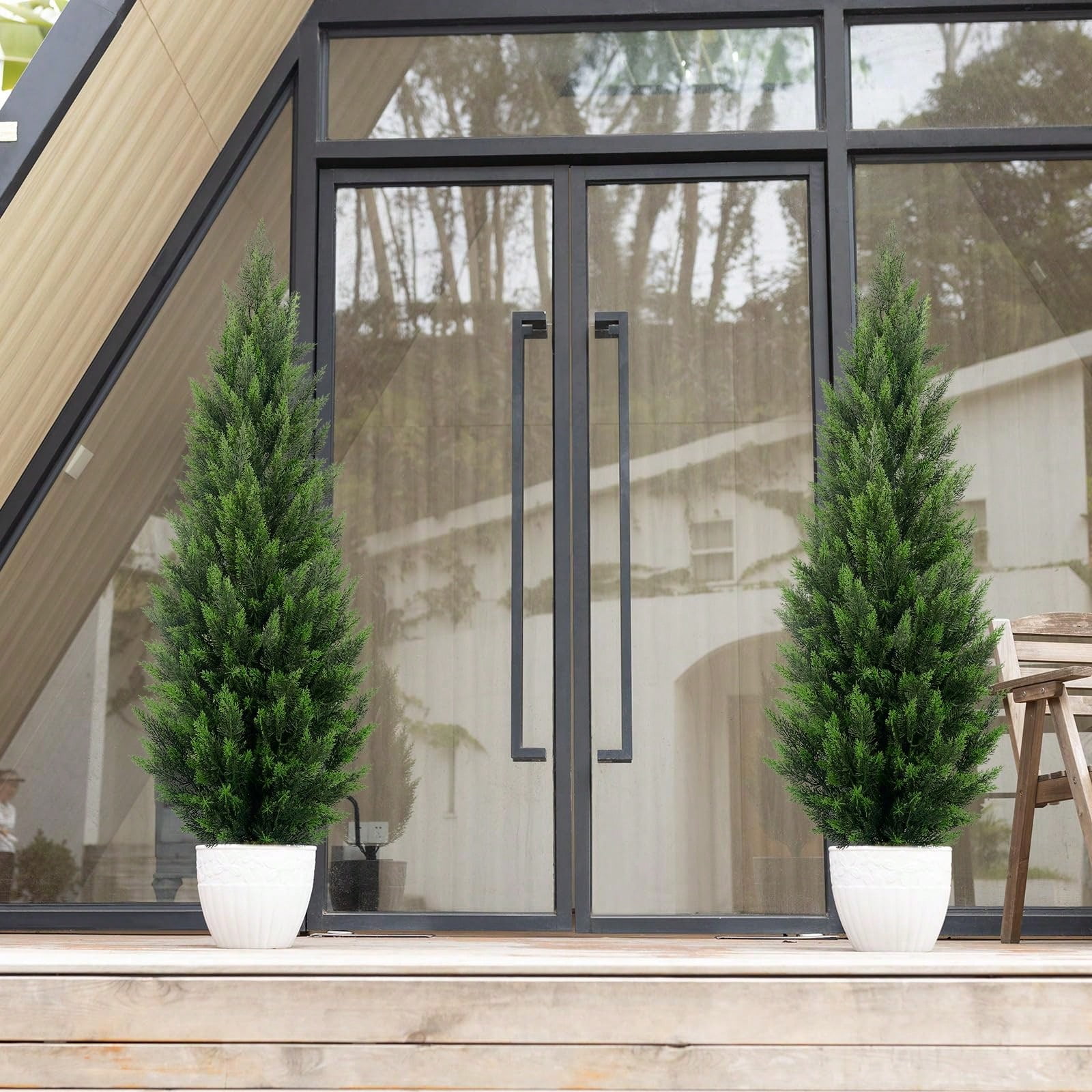 "2-Pack Artificial Cedar Trees in Black Pot - 3/4FT Faux Pine Plants ...